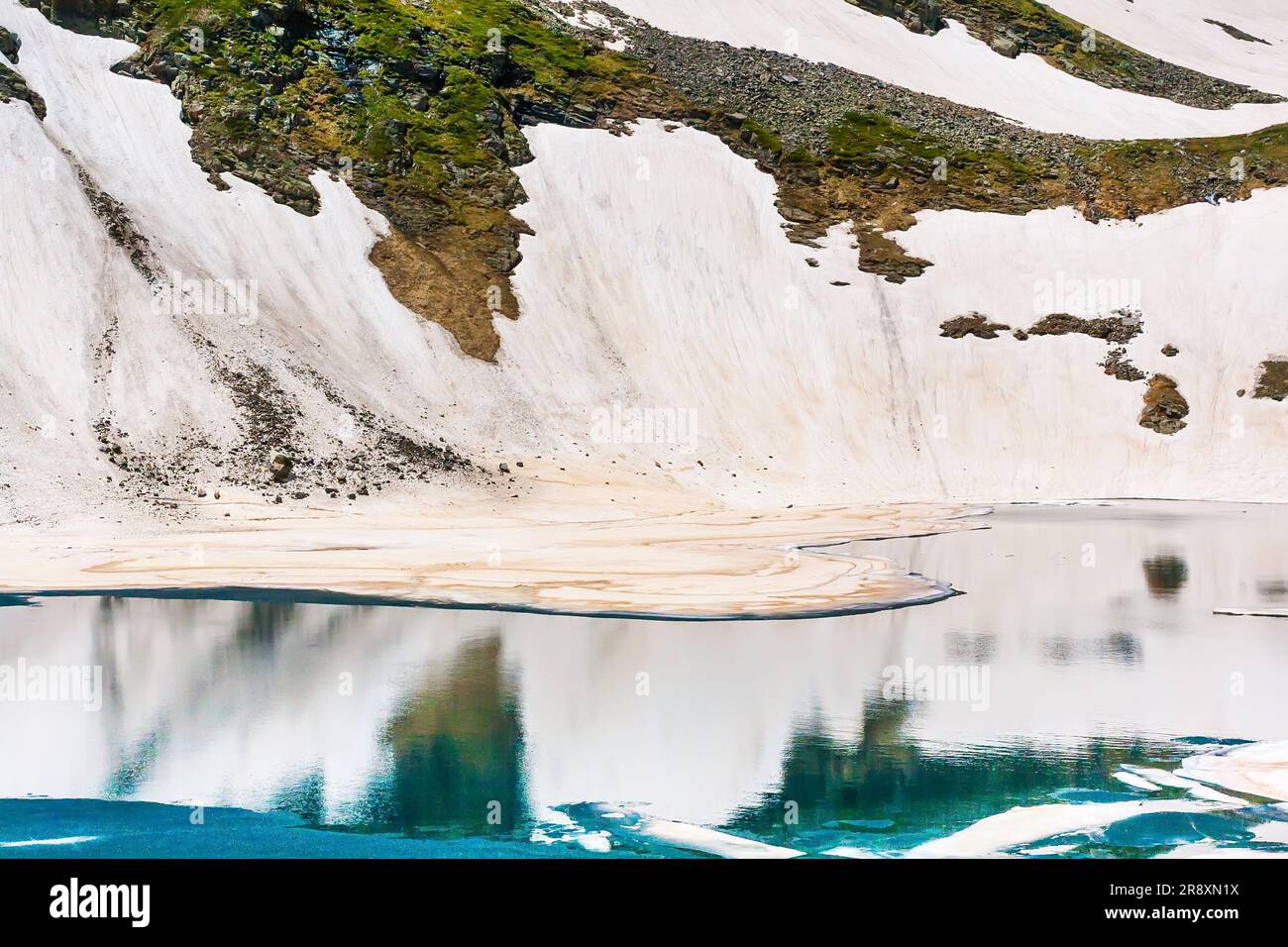 Okoto or Eye lake in Rila mountains, Bulgaria, covered with melting ice ...