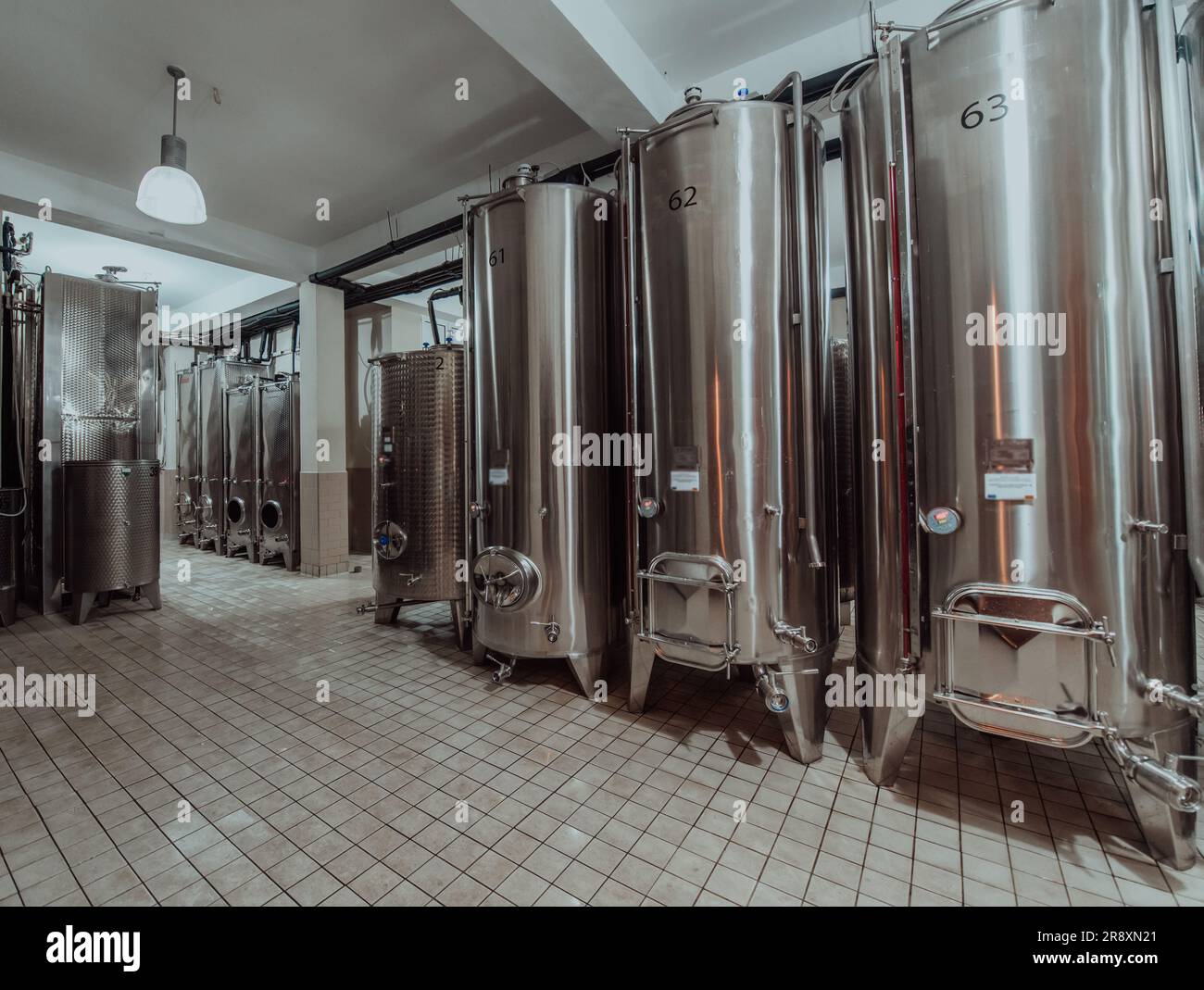 Modern wine distillery and brewery with brew kettles pipes and stainless steel tanks Stock Photo ...