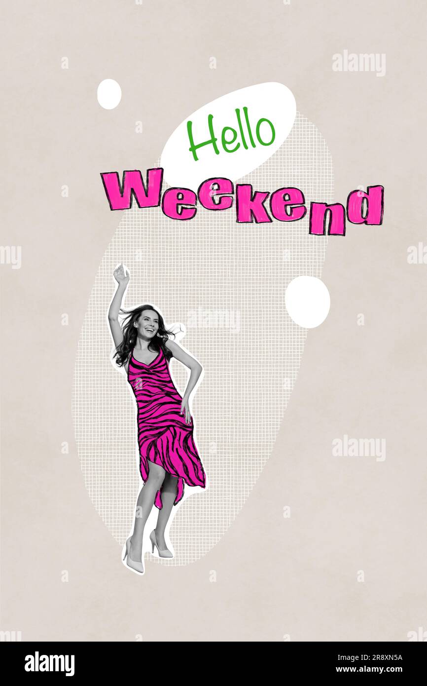 Artwork magazine collage picture of carefree charming lady having fun ...