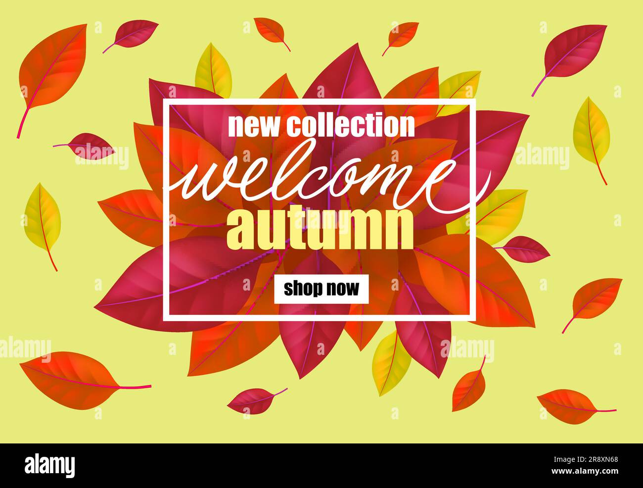 New collection welcome autumn Shop now lettering tree leaves Stock ...
