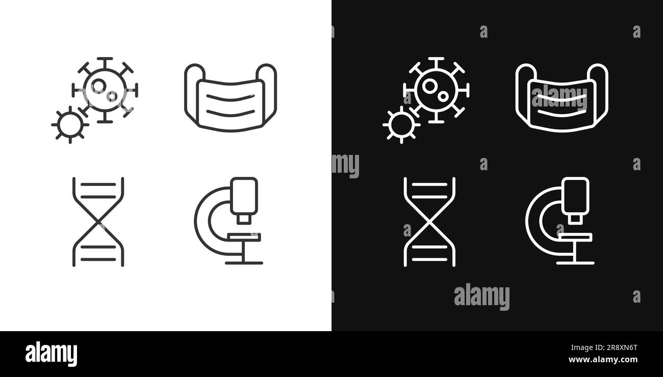 Virus prevention and treatment pixel perfect linear icons set for dark ...