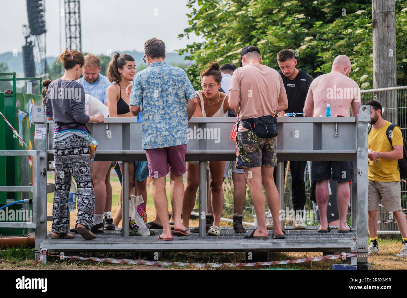 Glastonbury, UK. 23rd June, 2023. Morning washing on Friday morning at ...
