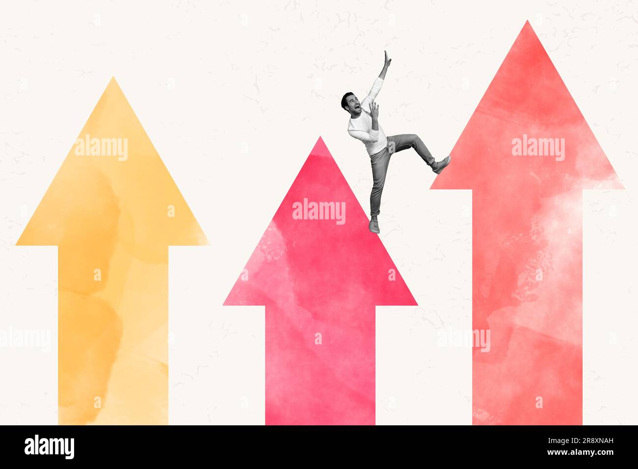 Photo artwork graphics collage painting of funny funky guy climbing ...