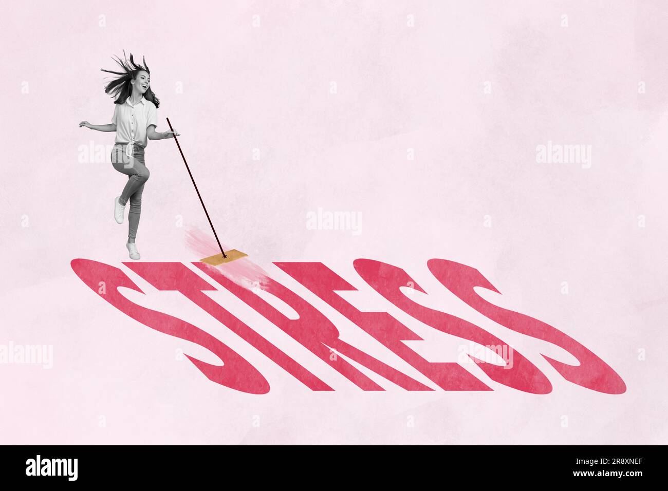 Creative artwork graphics collage painting of carefree lady getting rid ...