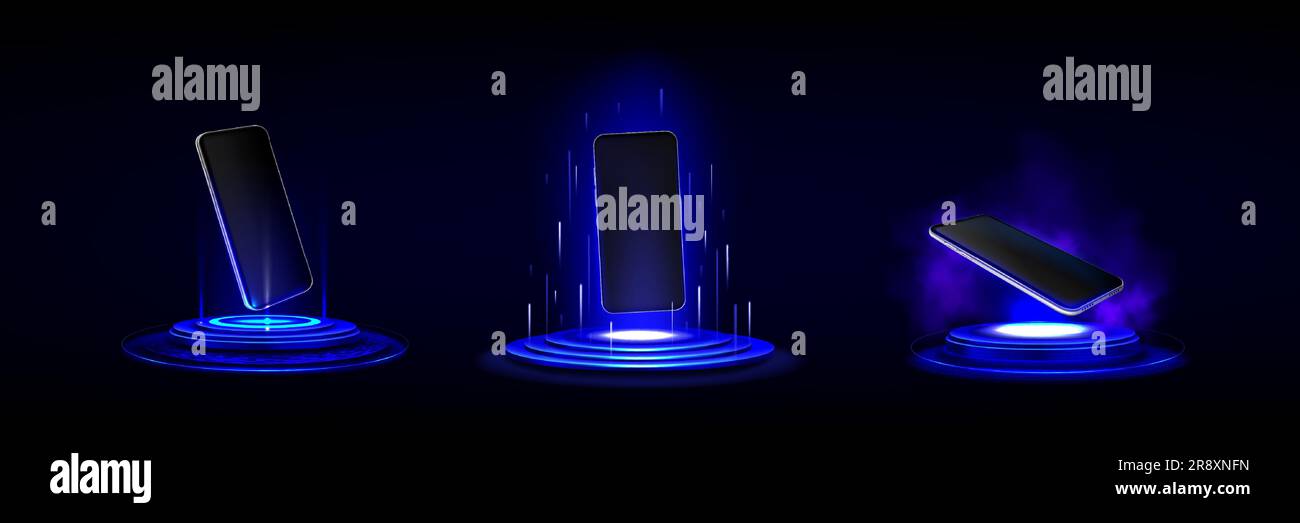 3d mobile phone mockup on podium. Futuristic background with tech stand ...