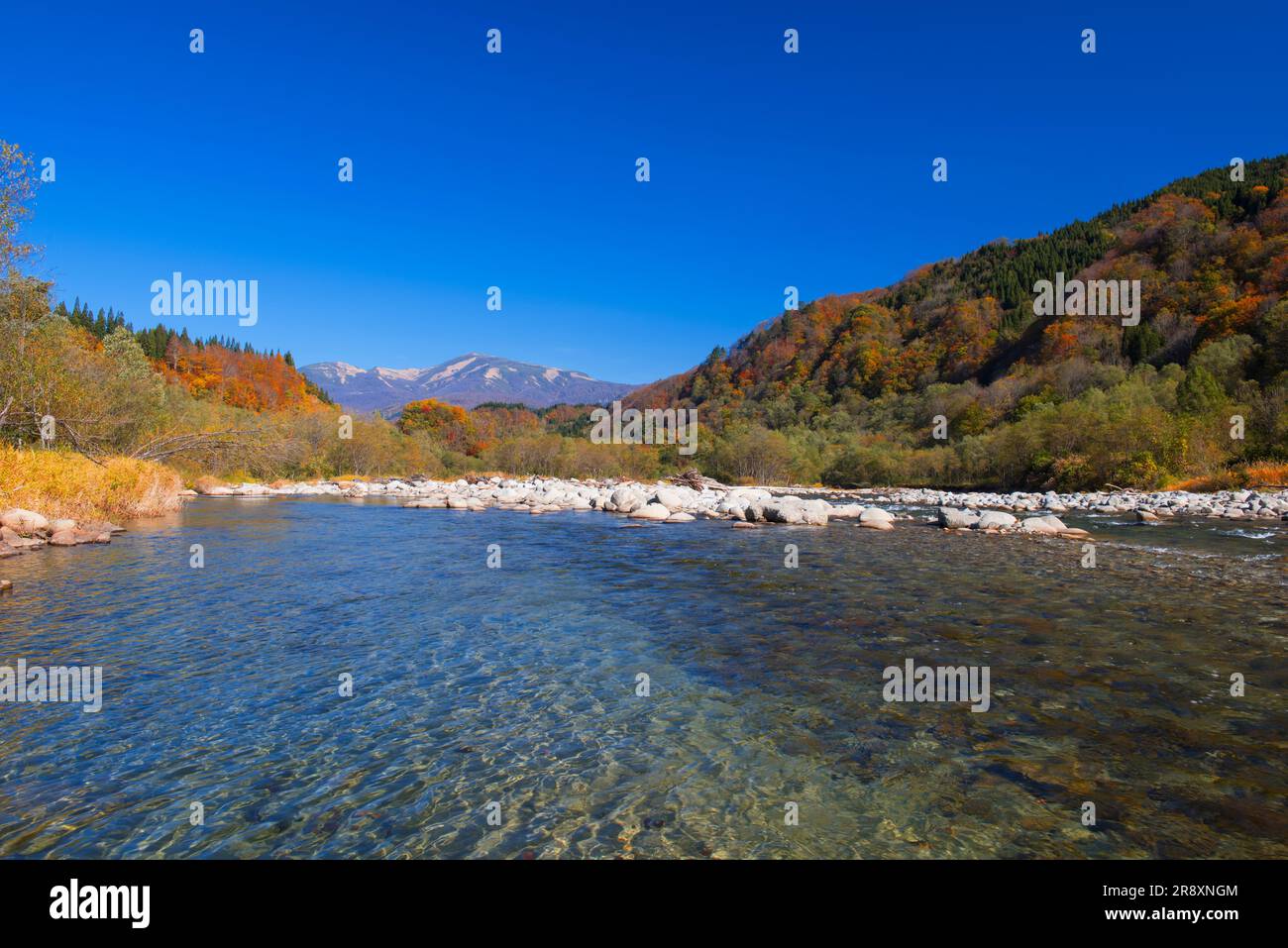 Mt. Gassan and Sagae River in Autumn Stock Photo - Alamy