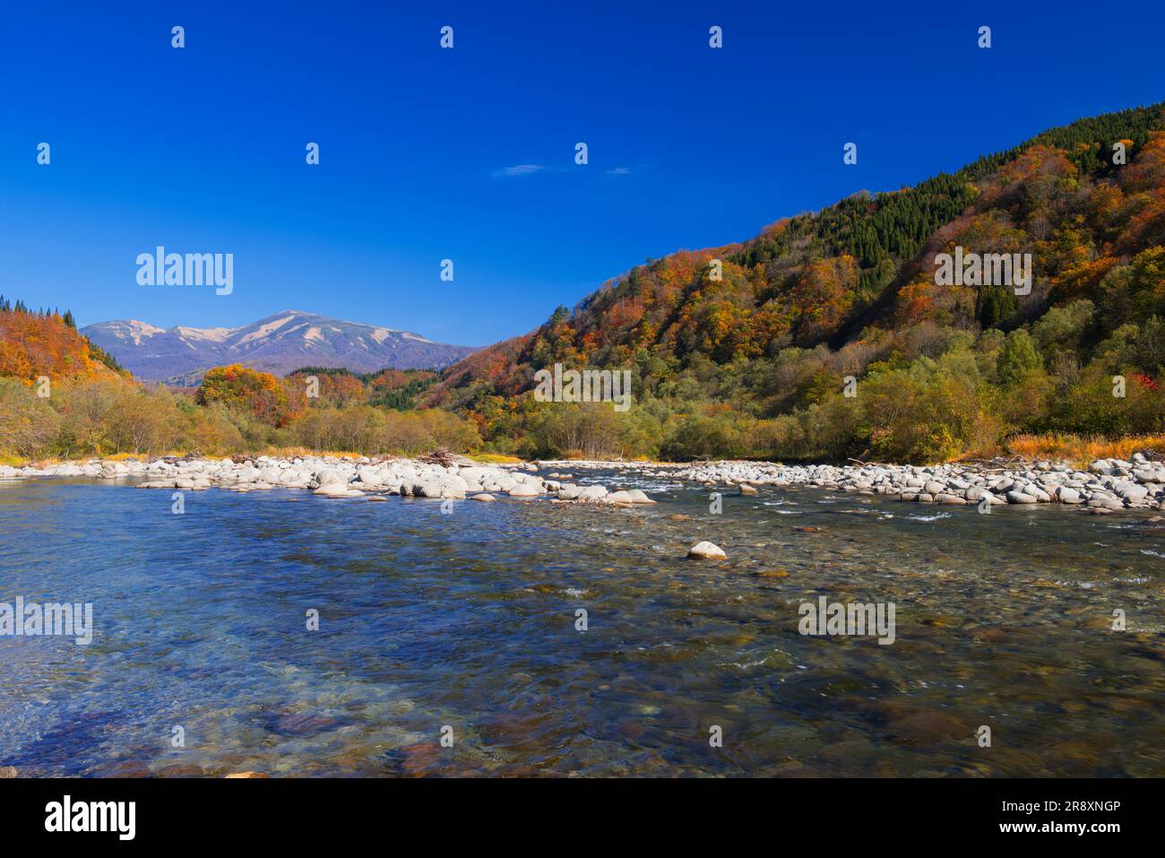 Mt. Gassan and Sagae River in Autumn Stock Photo - Alamy