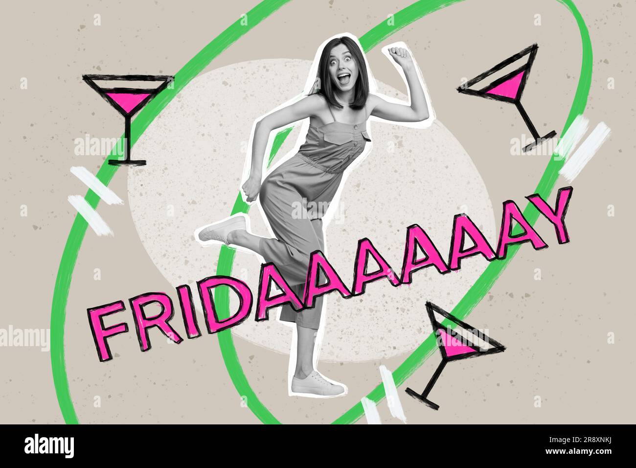 Crazy young girl clubbing have fun friday weekend party collage artwork ...