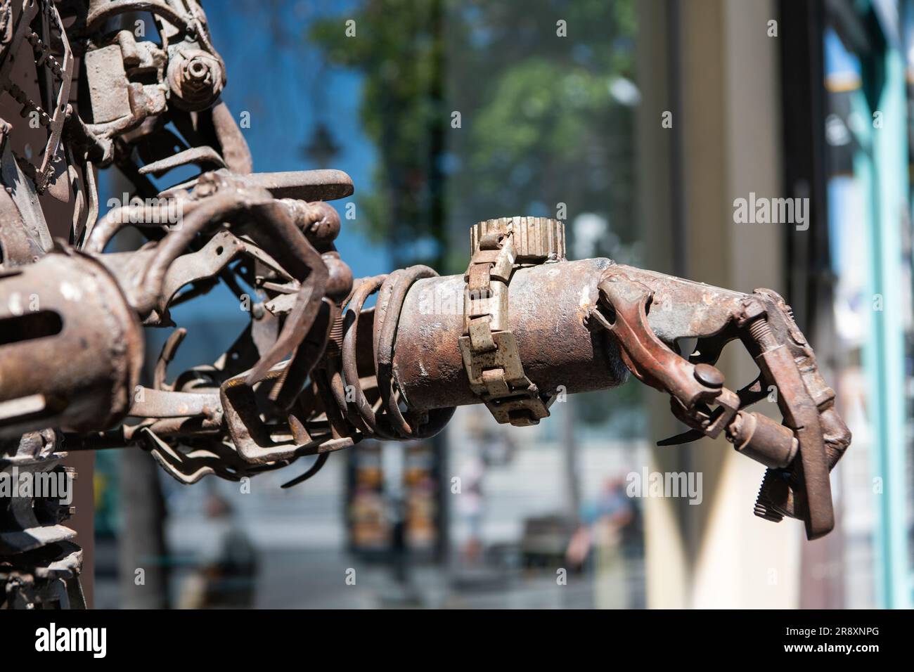An old robot in the streets of a Macedonian city. The concept of the ...