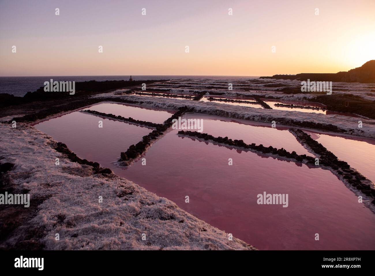 Detail of the red salt ponds at sunset. Horizontal view Stock Photo - Alamy