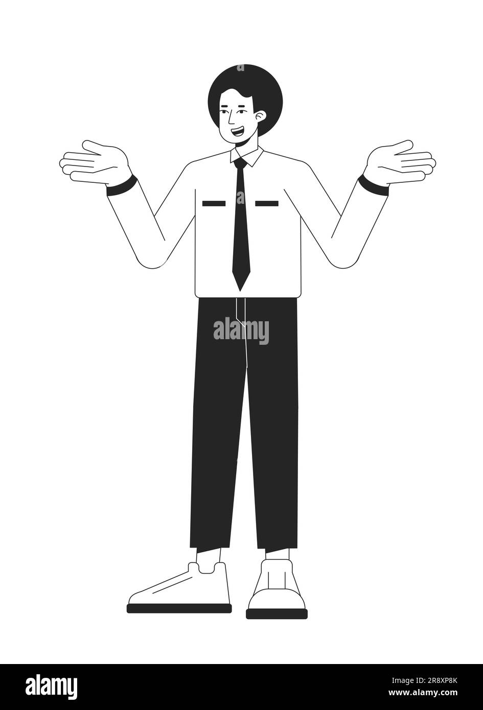 Ignorant office worker shrugging with confusion flat line black white ...