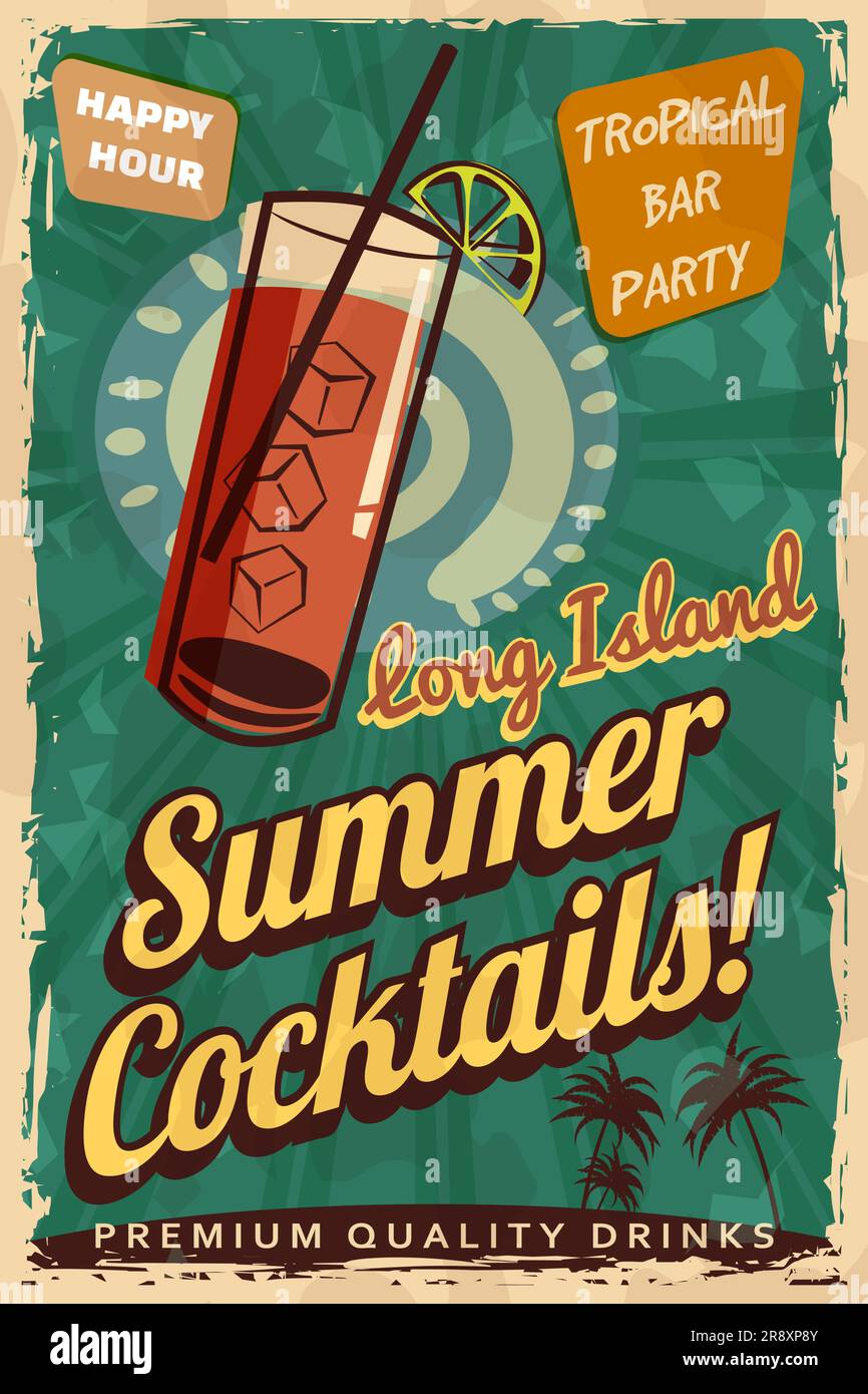 Long Island Cocktail Retro poster. Cocktail lounge vintage sign Stock ...