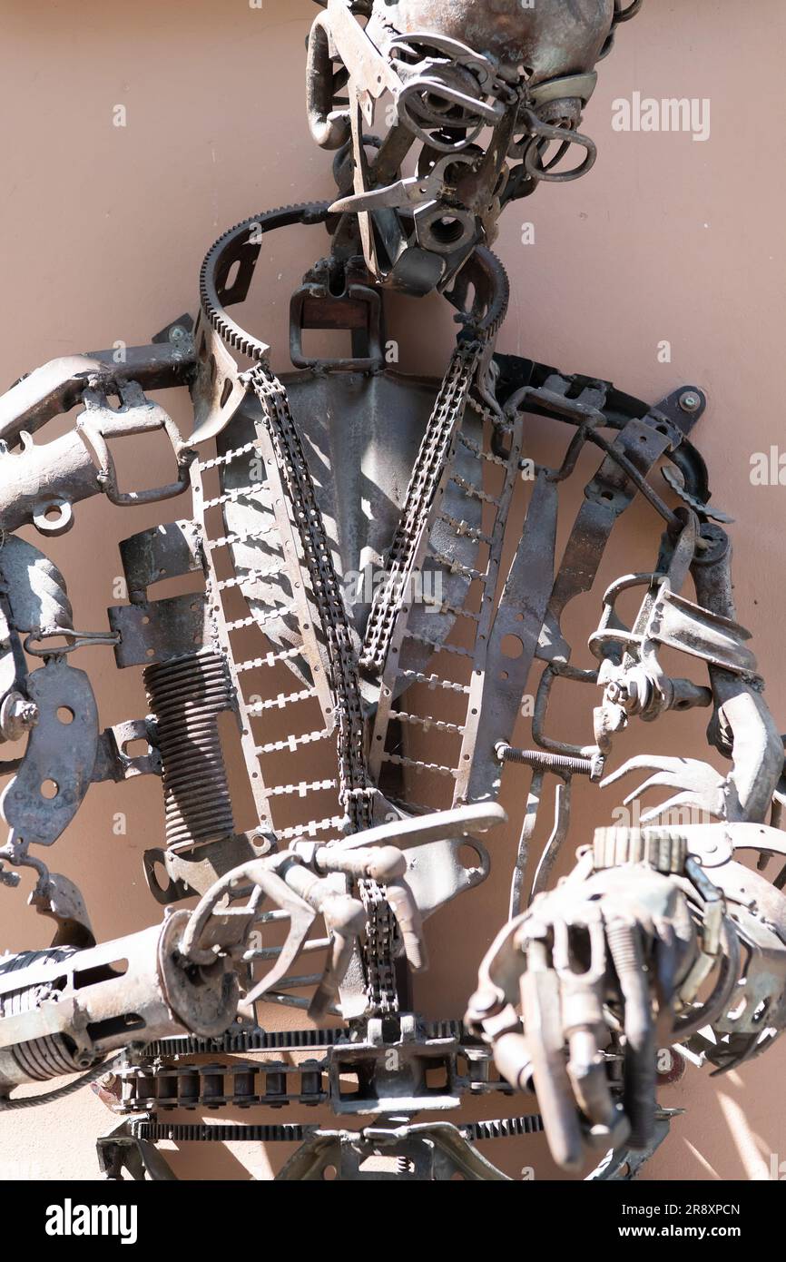 An old robot in the streets of a Macedonian city. The concept of the ...