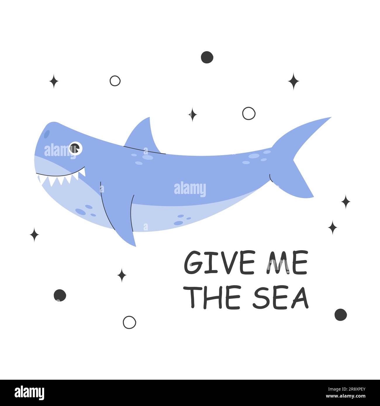 Poster with cute sea blue shark and GIVE ME THE SEA Stock Vector Image ...