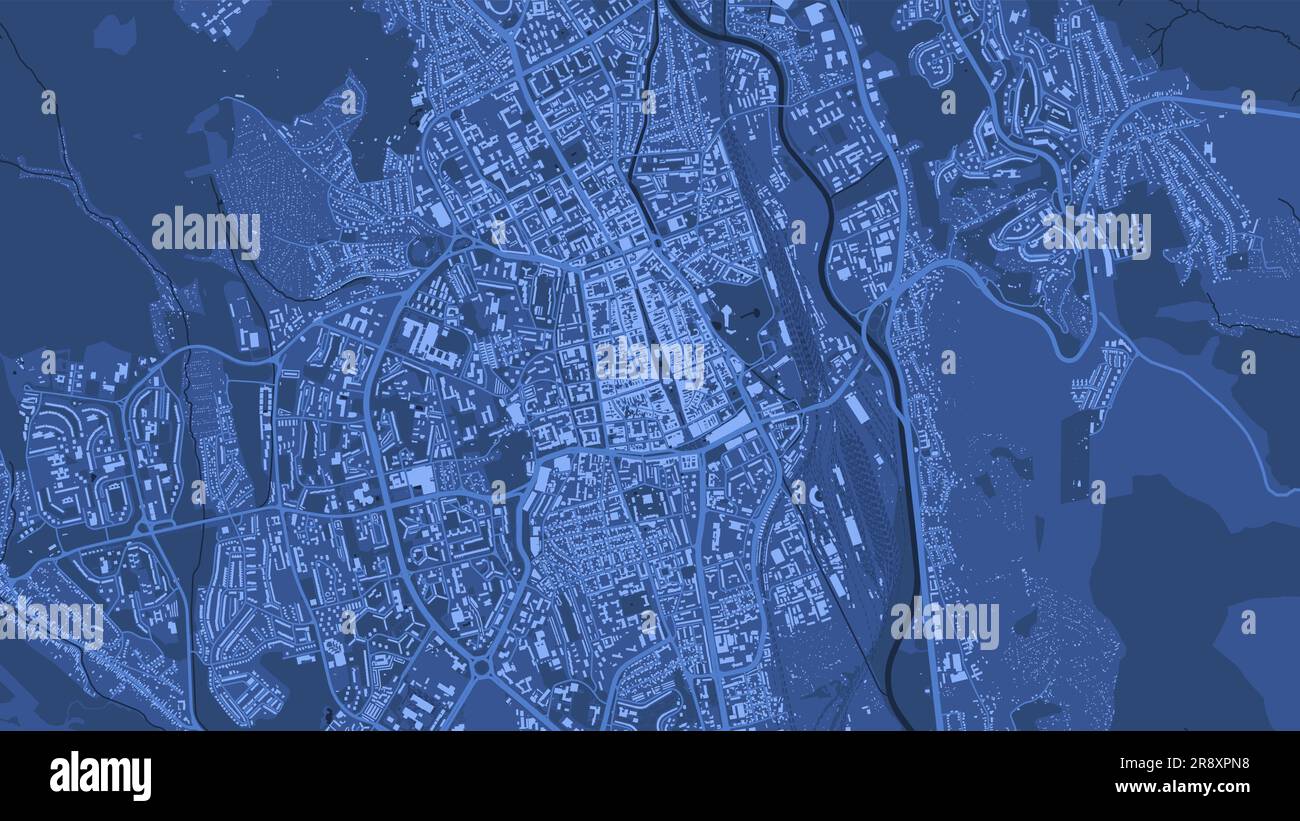 Detailed blue vector map poster of Kosice city administrative area ...