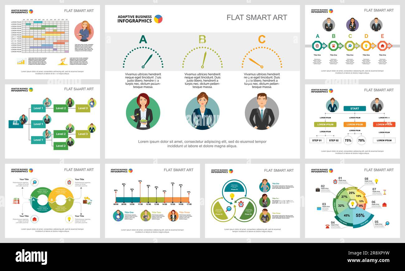 Colorful statistics or teamwork concept infographic charts set Stock ...