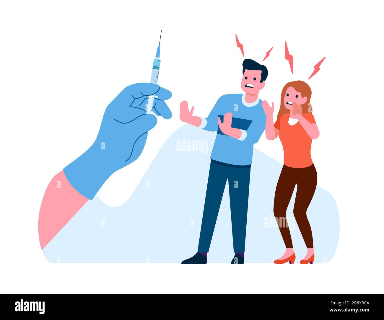 Fear of needles and syringes. Frightened man or woman. Panicked ...