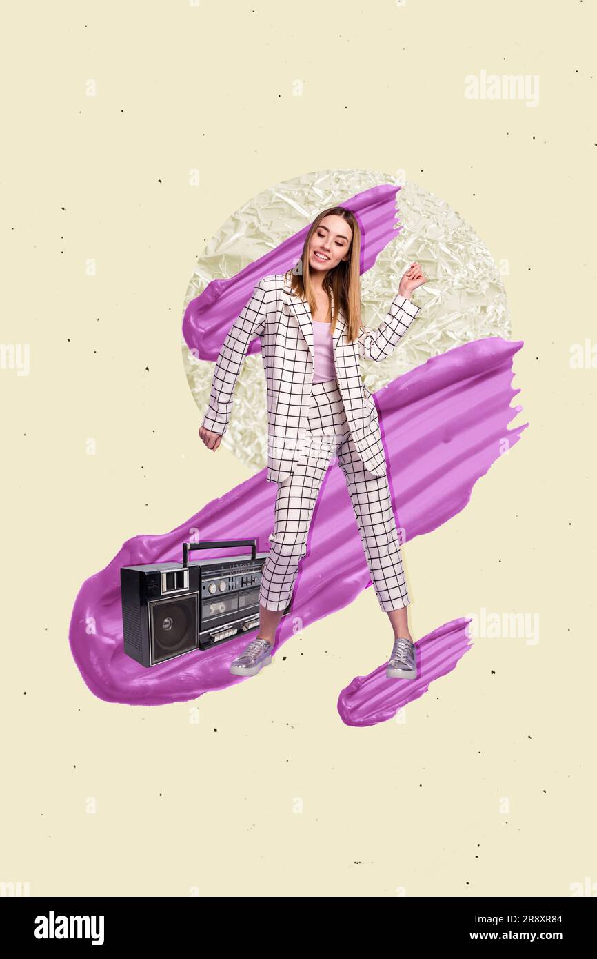 Vertical placard illustration collage advert of young lady dancing ...