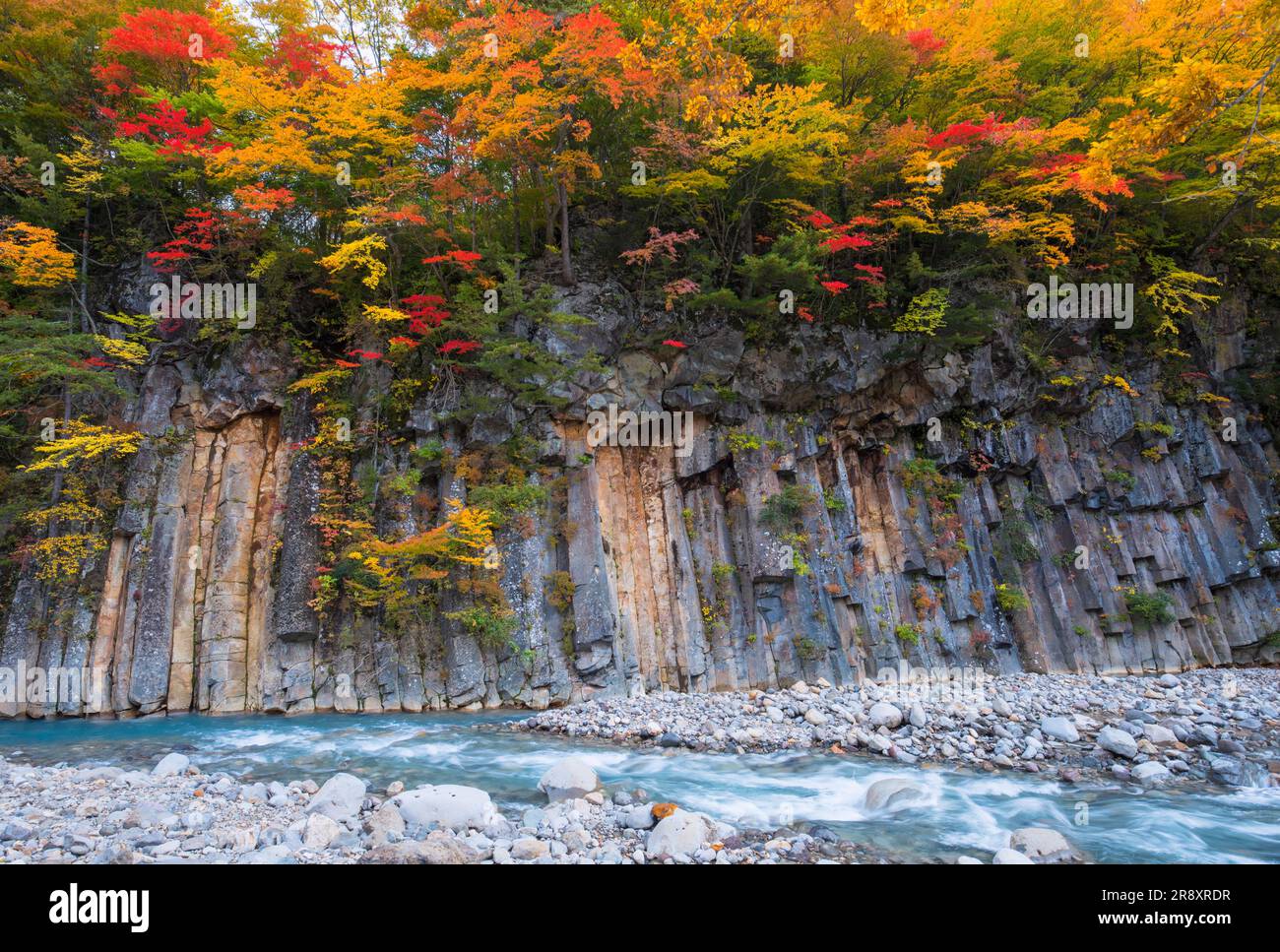 Matsukawa Valley and Matsukawa Basalt in Autumn Leaves Stock Photo - Alamy
