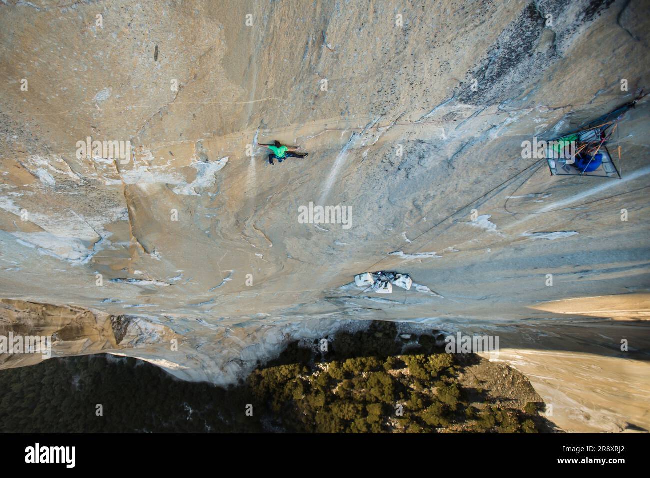 Man climbing Dawn Wall of El Capitan in Yosemite National Park Stock ...
