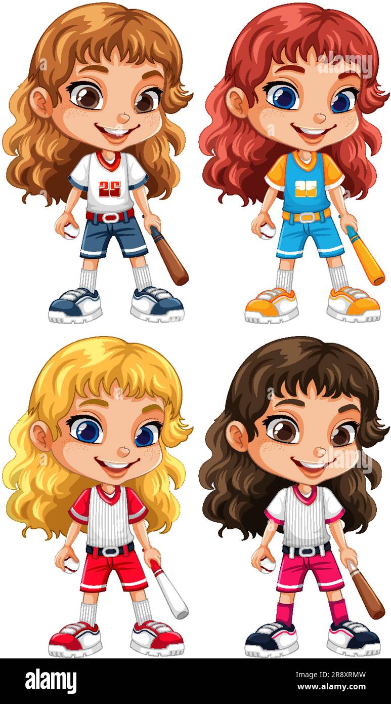 Set of Girls Holding Baseball Bats illustration Stock Vector Image ...
