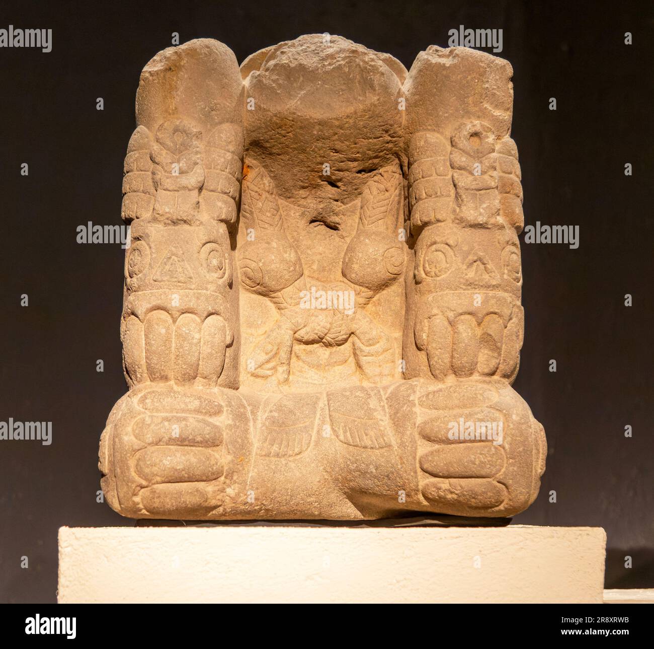 Carved stonework block depicting Mictlantecuhtli, Aztec god of the dead ...