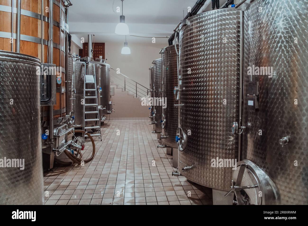 Modern wine distillery and brewery with brew kettles pipes and stainless steel tanks Stock Photo ...