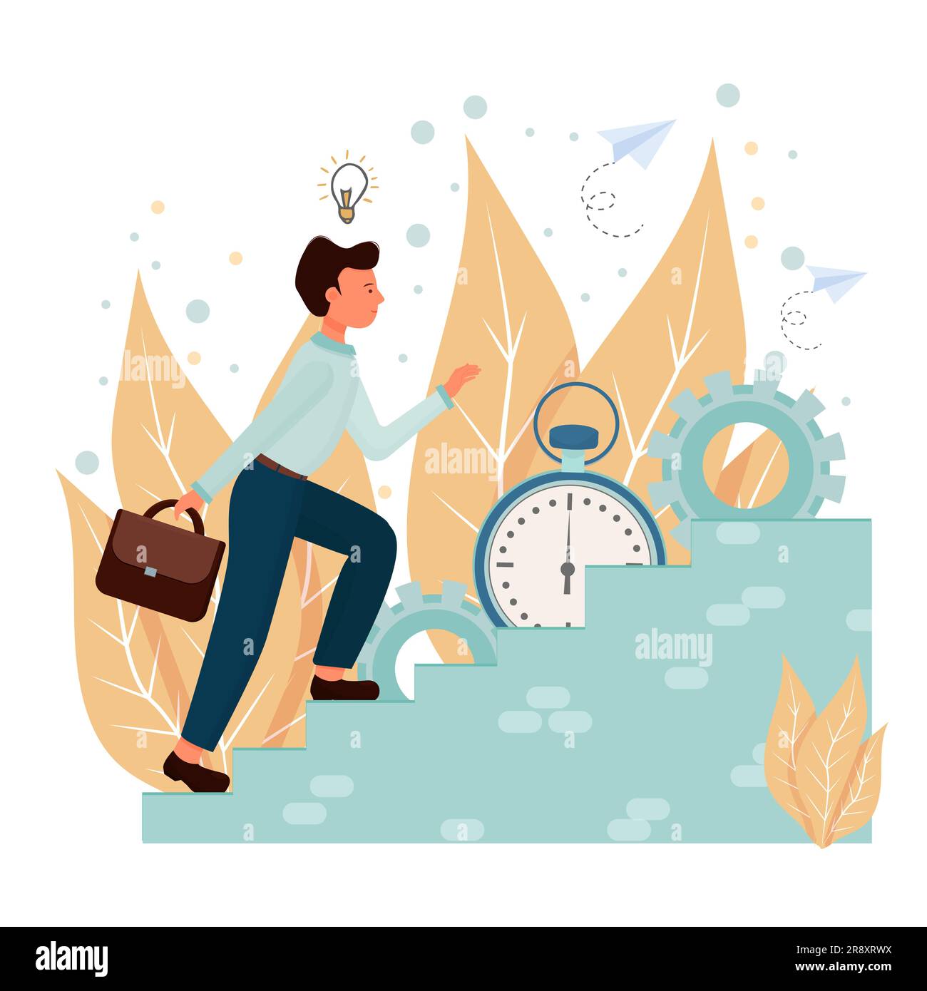 Man going upstairs, personal productivity, time management concept ...