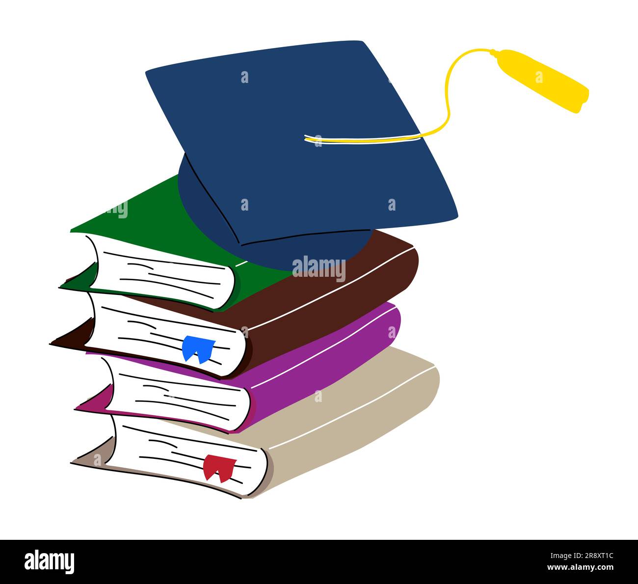 Graduation cap with books. Illustration in flat style. Vector Education ...