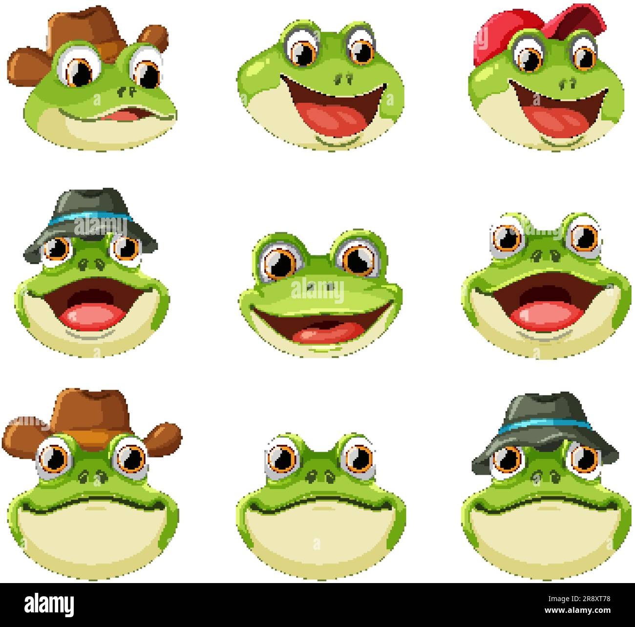 Set of frog cartoon with different facial expression illustration Stock ...