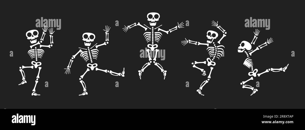 Skeletons dancing with different positions flat style design vector ...