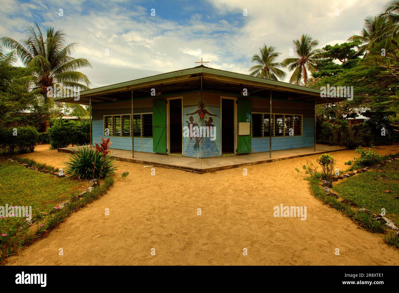 Church at the Saint Adolphus Parish mission on Nimoa Island in the ...