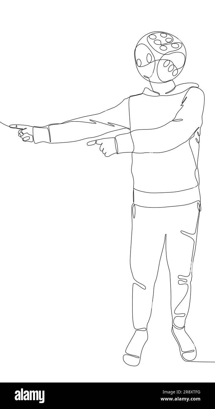One continuous line of Man pointing with dice as his head, symbol of ...