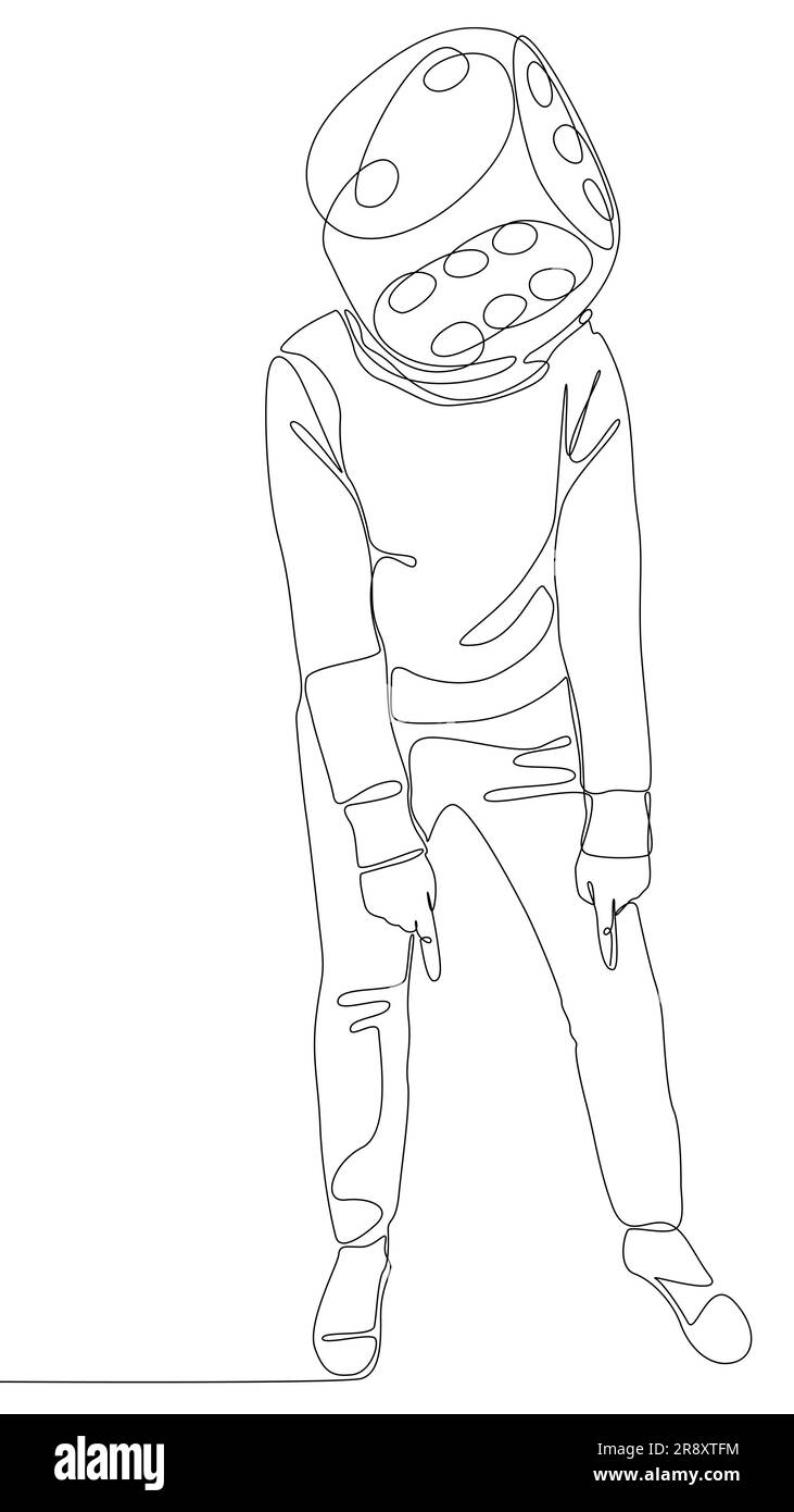 One continuous line of Man pointing with dice as his head, symbol of ...