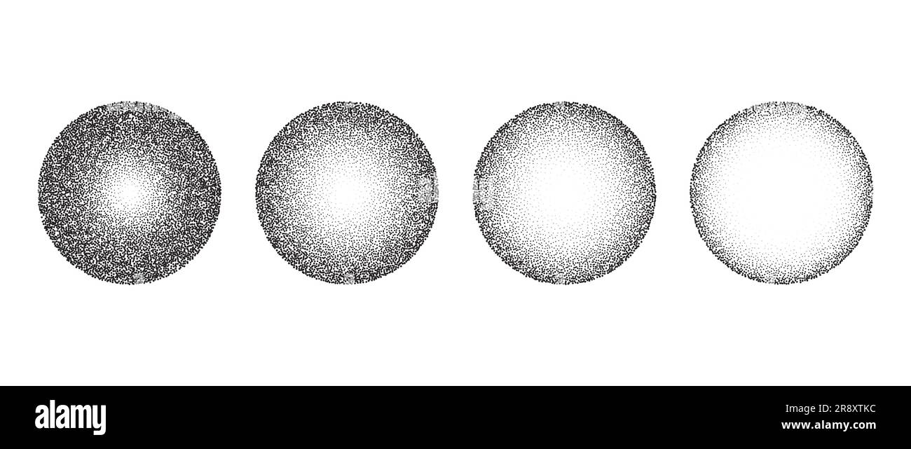 Textured gradient spheres set. Black dotted circles collections ...