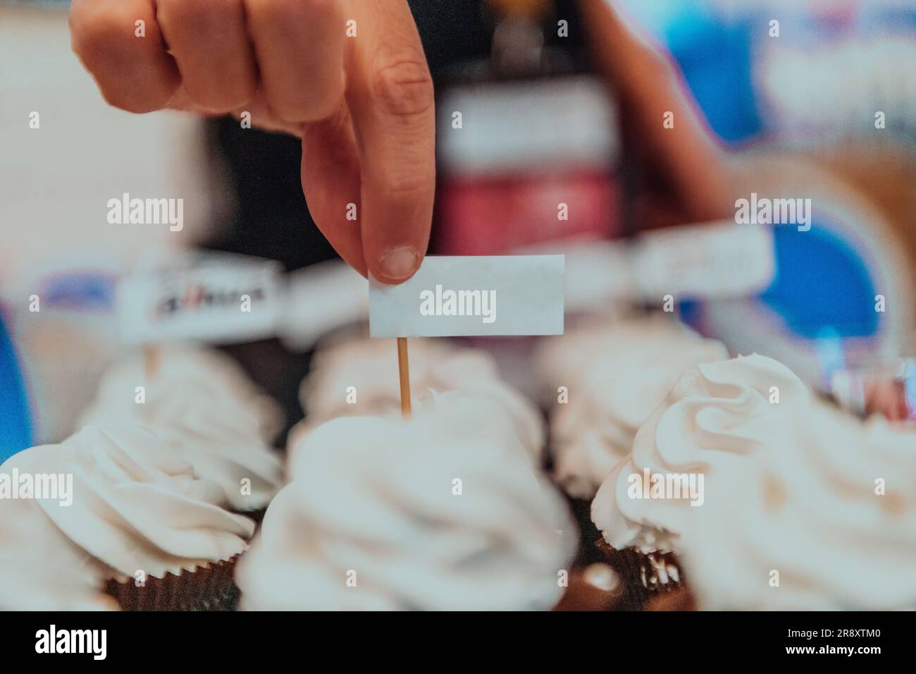 Business woman takes delicious food from the table while in the ...