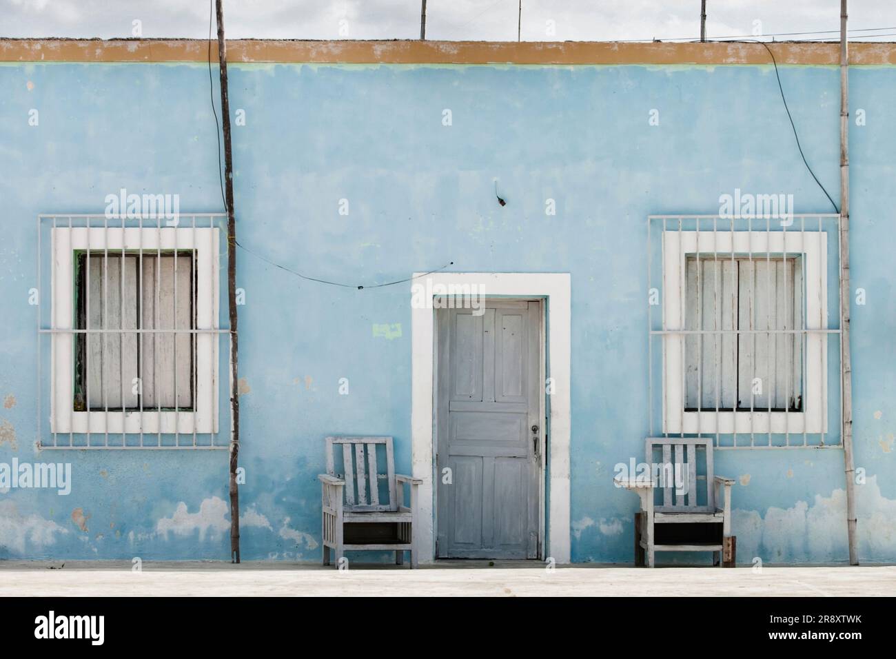 blue house in Sisal, Yucatan, Mexico Stock Photo - Alamy
