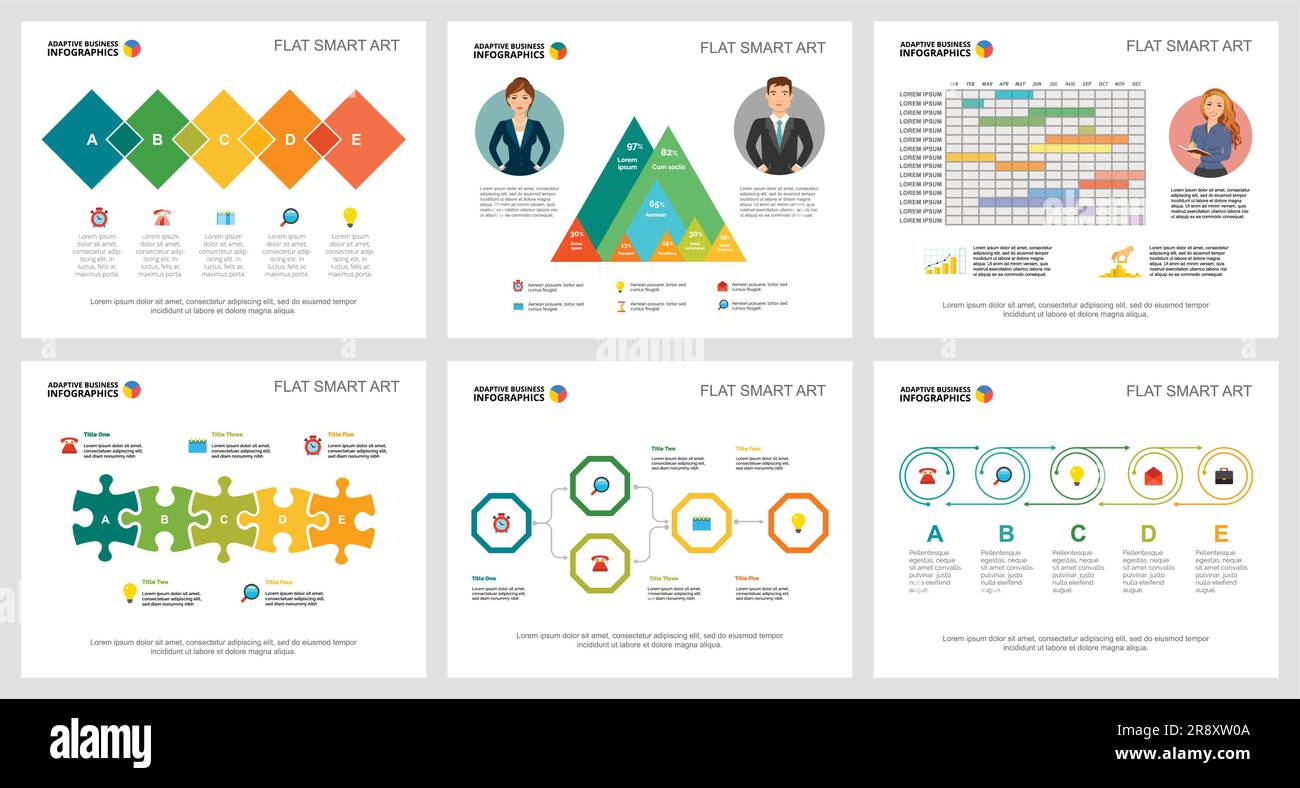 Colorful infochart diagrams set for presentation slide templates Stock ...