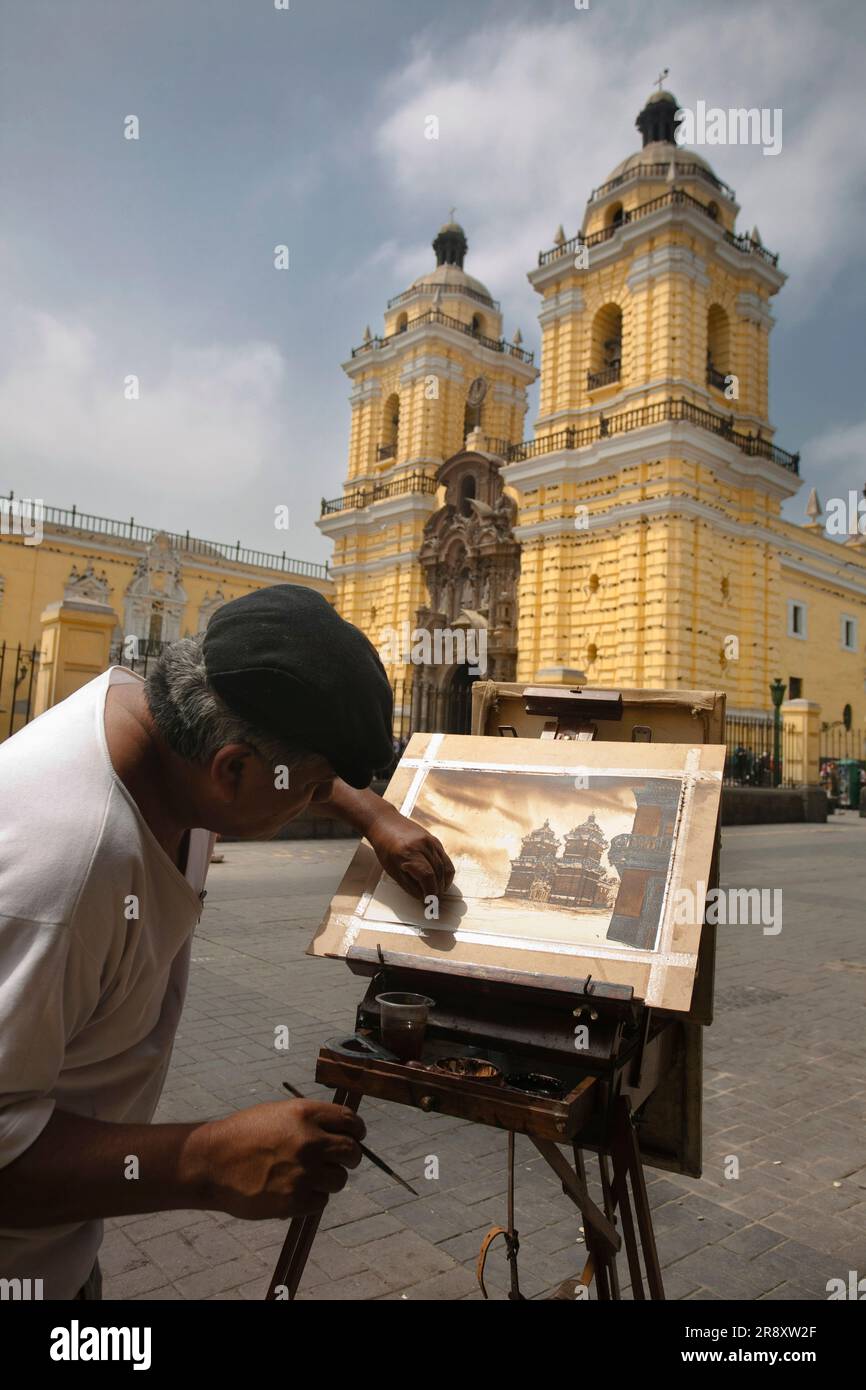 A painter on the street in Lima, Peru Stock Photo - Alamy