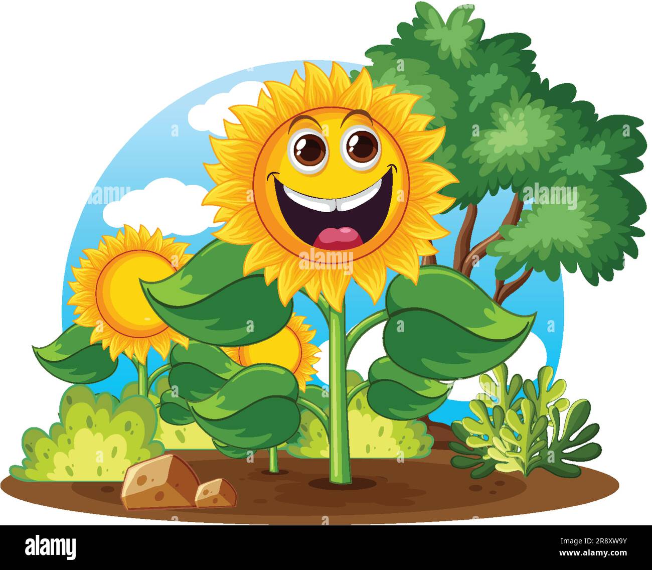 Happy Sunflower with Smiling Face illustration Stock Vector Image & Art ...