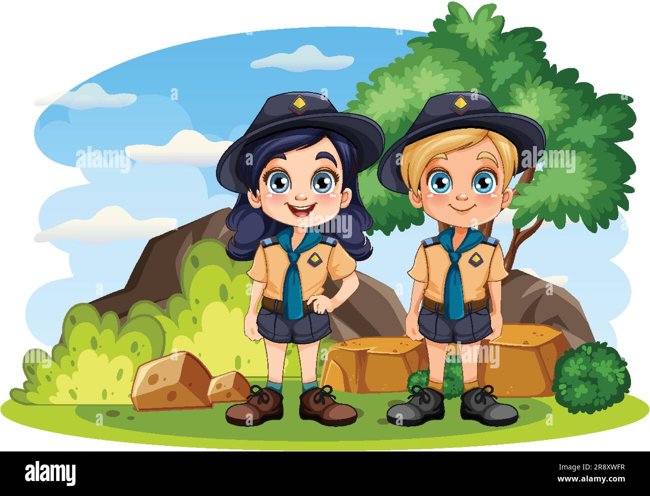 Scout Boy and Girl Cartoon Character illustration Stock Vector Image ...