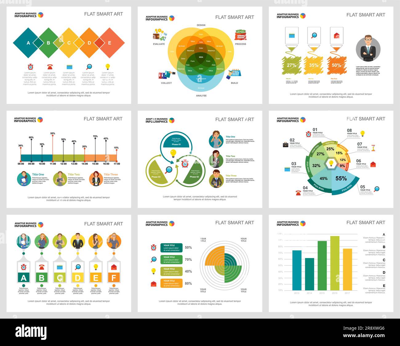 Colorful statistics or analysis concept infographic charts set Stock ...