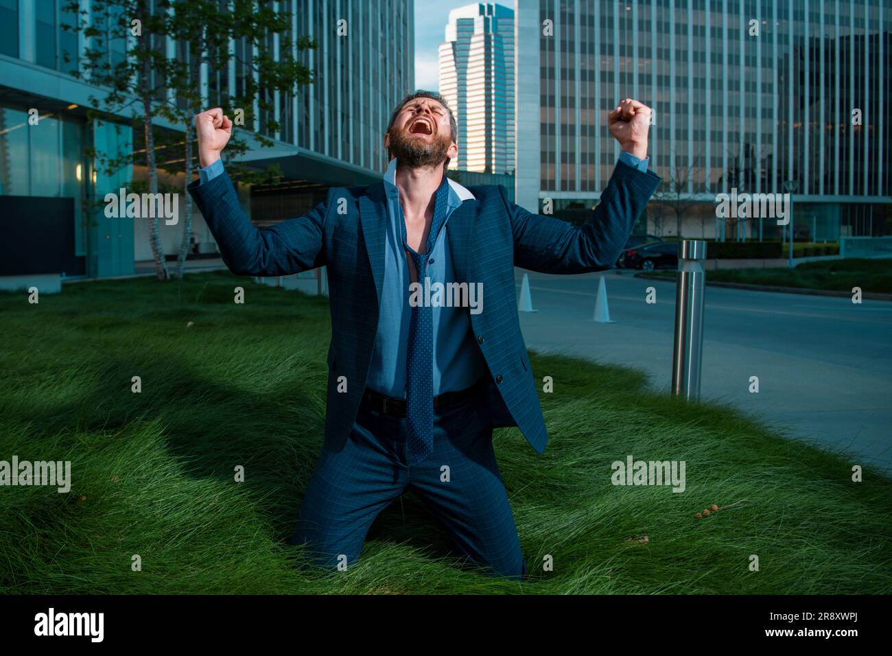 Desperate man crying during bad business. Angry businessman having bad ...