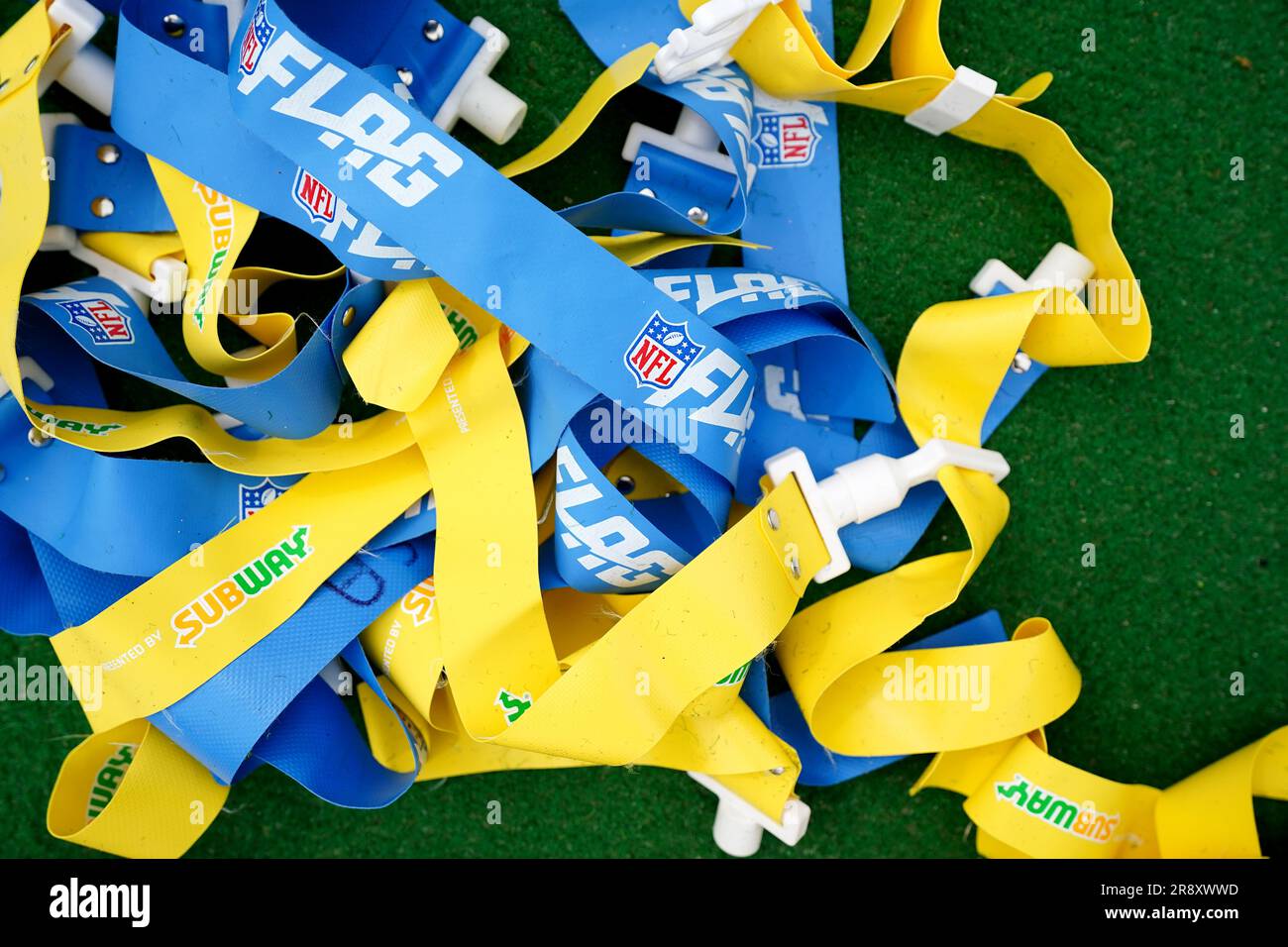 NFL belt tags seen during a visit to Gladesmore Community School ...