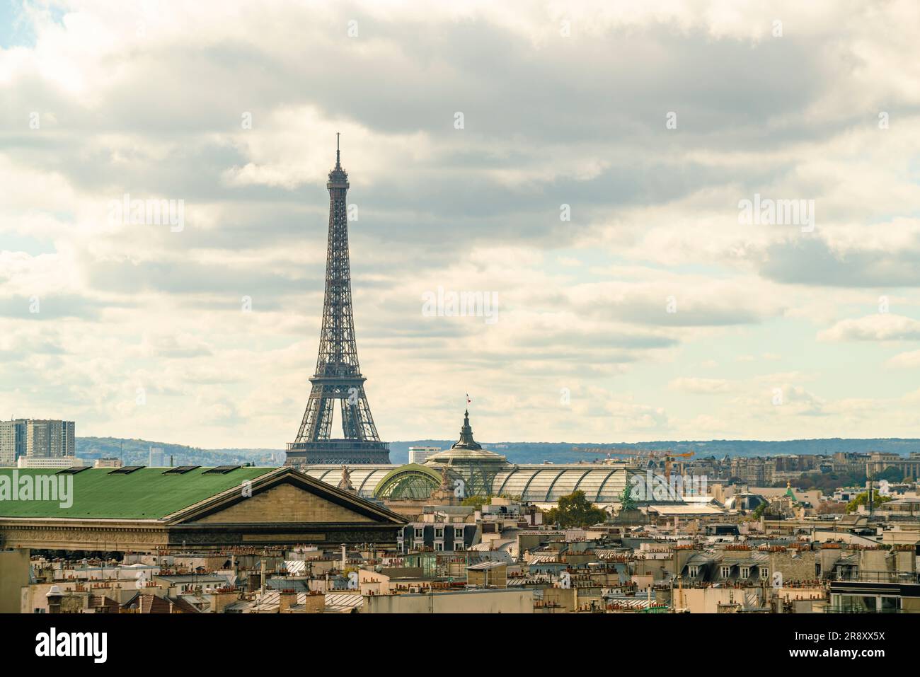 View of Paris skyline with the Eifel tower and Grand Palais, France ...