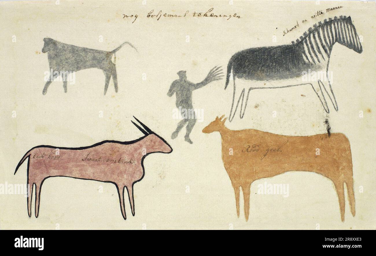 Copies of San rock paintings depicting creatures, 1777 Stock Photo - Alamy