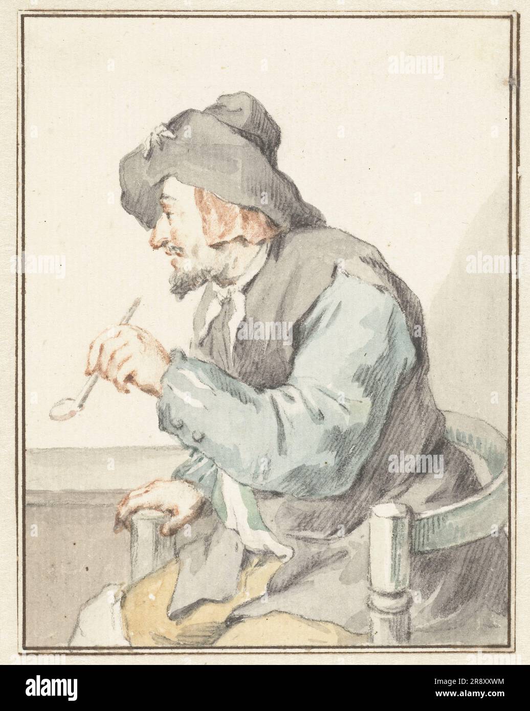 Piping man in a chair, to the left, 1720-1792 Stock Photo - Alamy