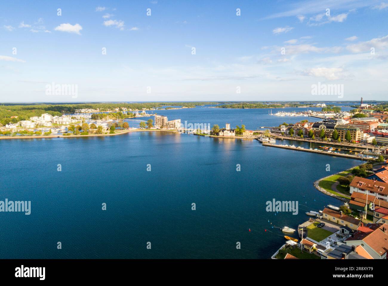Aerial view of Vastervik city with the harbor and old city, Sweden ...