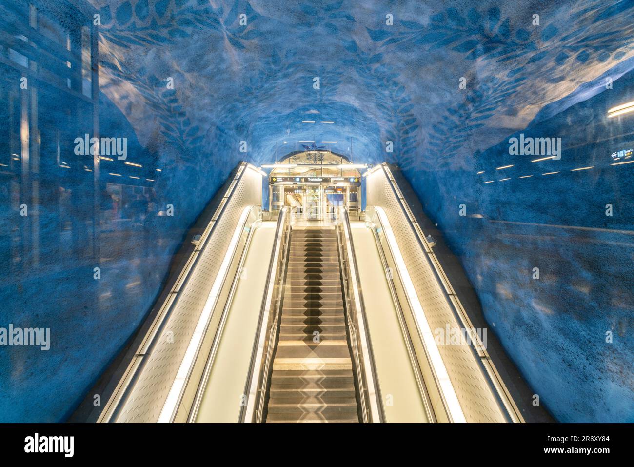 Colored Central station underground blue line in Stockholm, Sweden ...