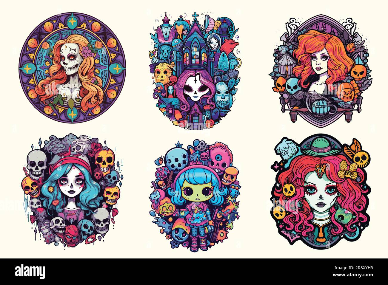 a gothic sticker, adorable and flashy colors. Details for halloween ...